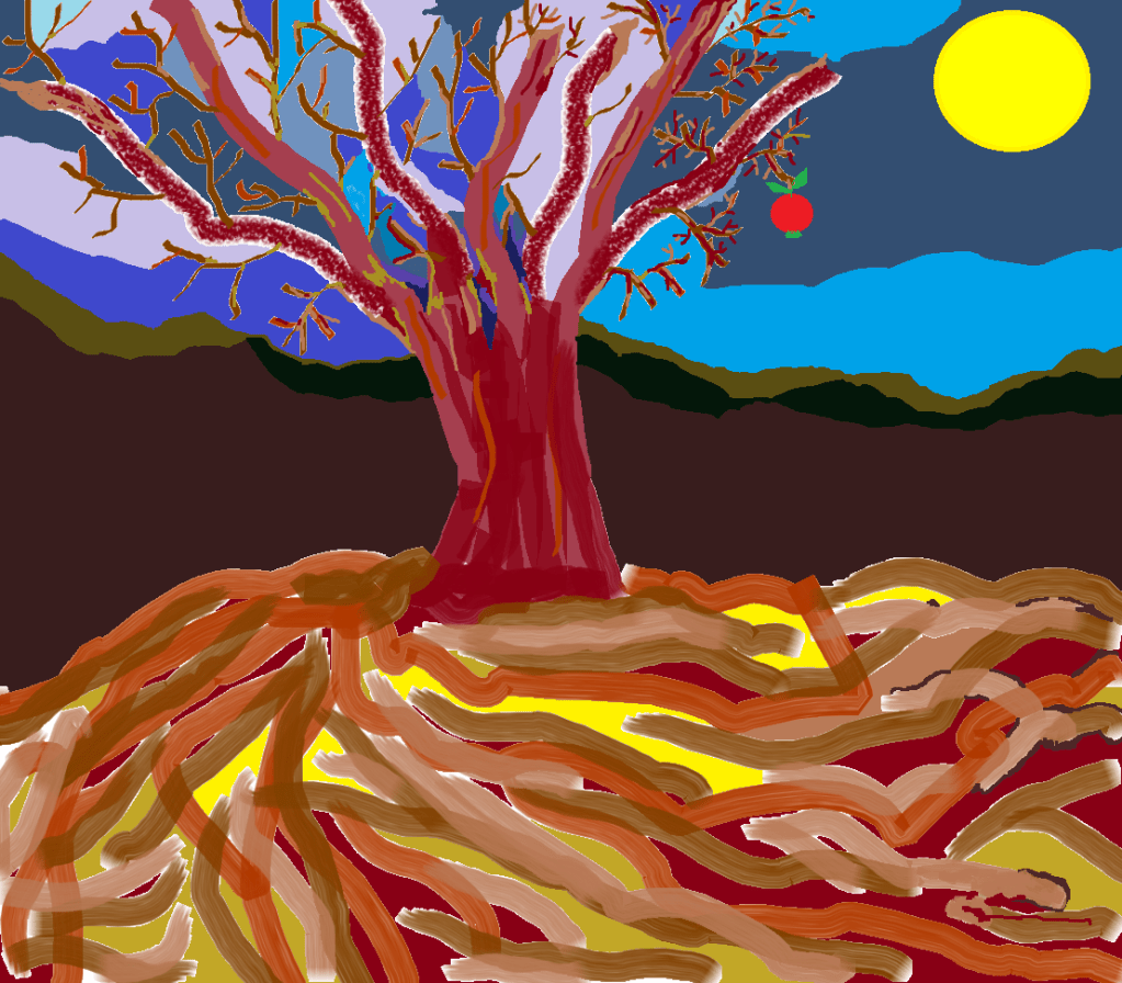 Lăcrimioara Iva-desen-Mărul oprit contempla luna – Poezii pentru ...